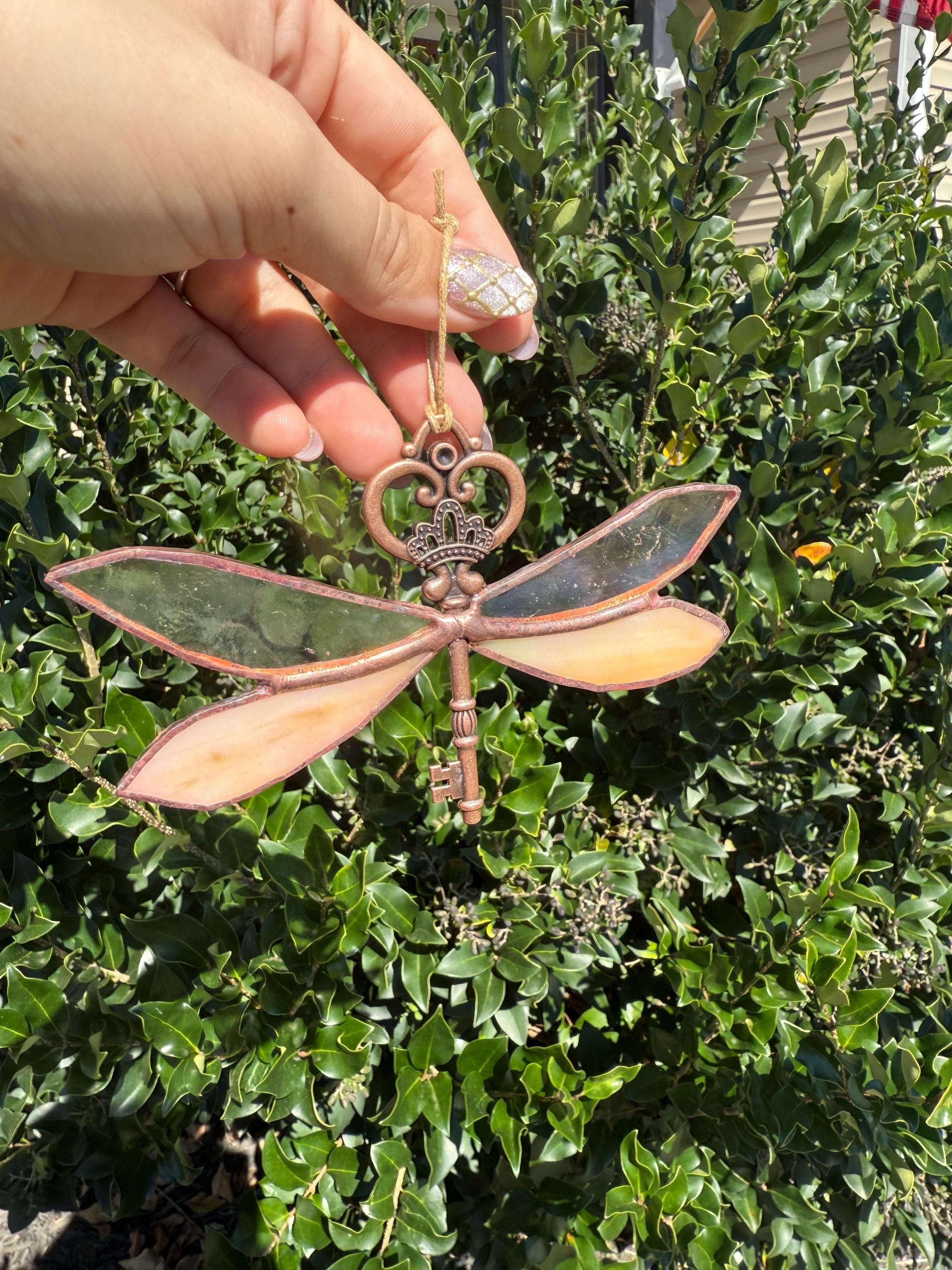 Dragonfly Skeleton Key Trinket | Stained Glass Suncatcher | Cottage ...