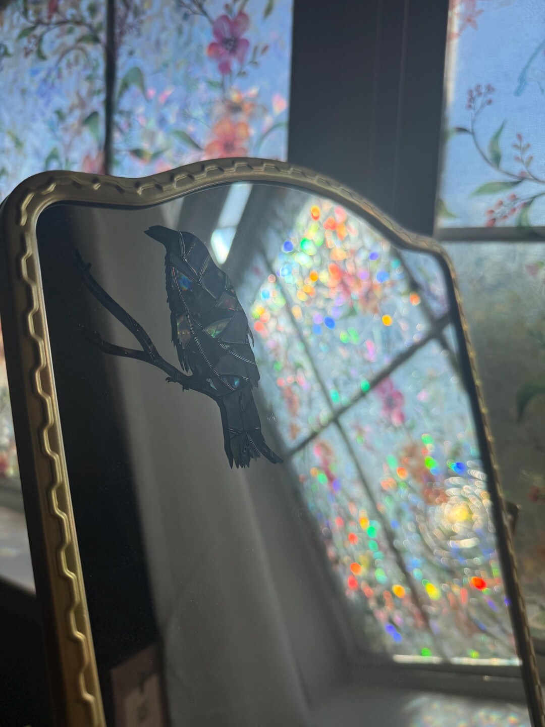 Crow Suncatcher Window Cling: Rainbow Prism Decal - Etsy