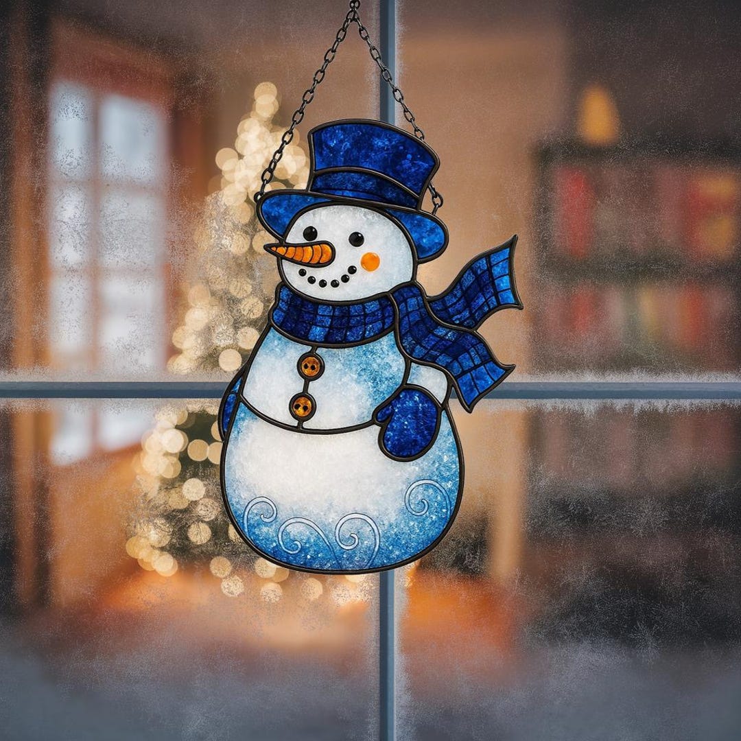 Smiling Snowman Acrylic Suncatcher, Christmas Suncatcher Ornament ...