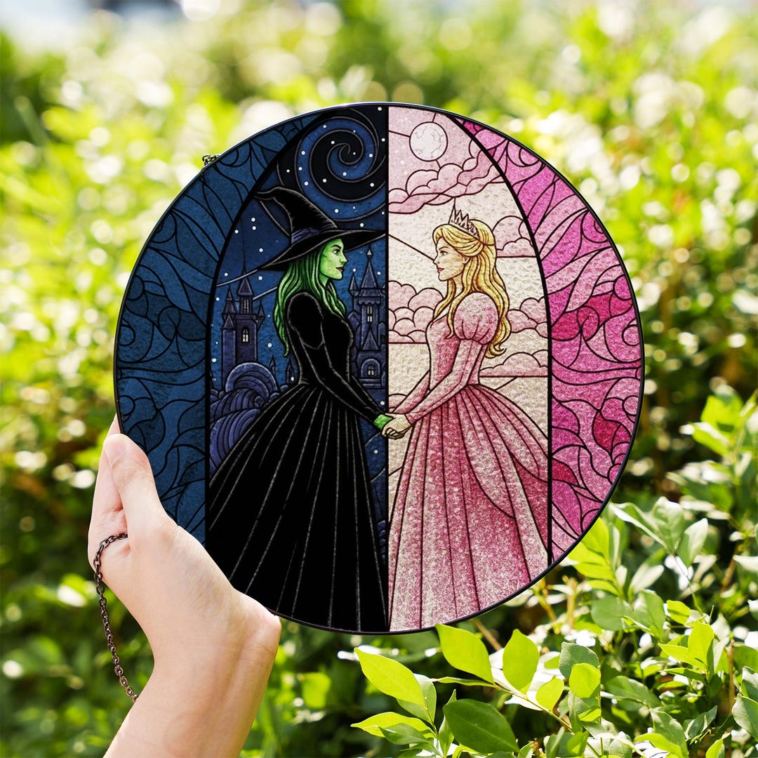 Wicked Musical Stained Glass Suncatcher, Elphaba & Glinda Window Art ...