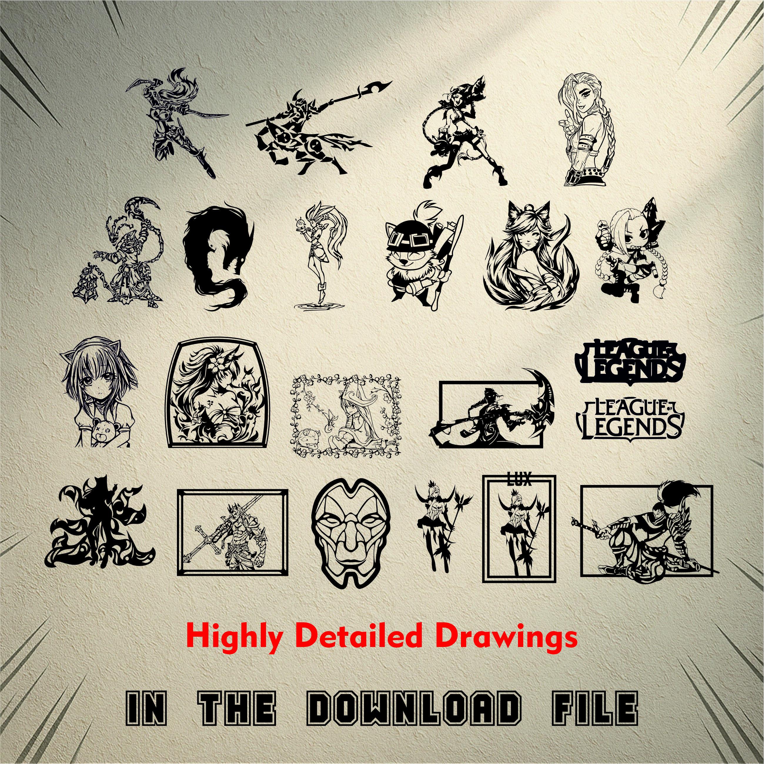 League of Legends Characters SVG Bundle - Black and White Line Art ...