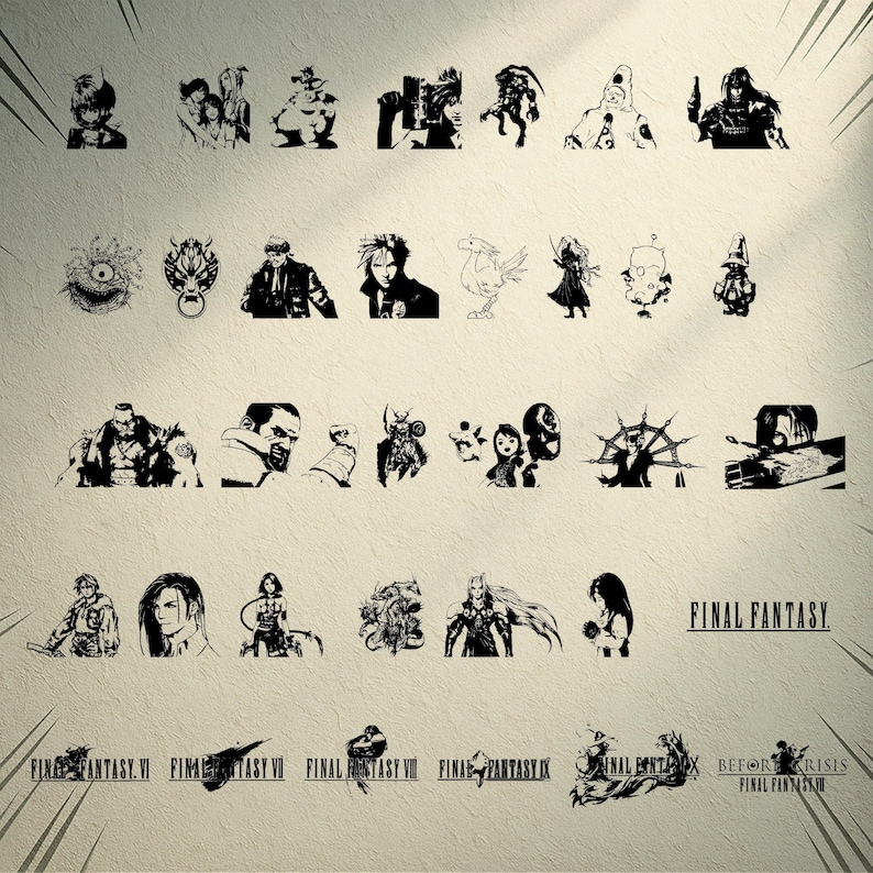 Final Fantasy Characters Svg - Retro Game Line Art - Svg Dxf Png Jpg Pdf Eps Ai Cdr Files ...