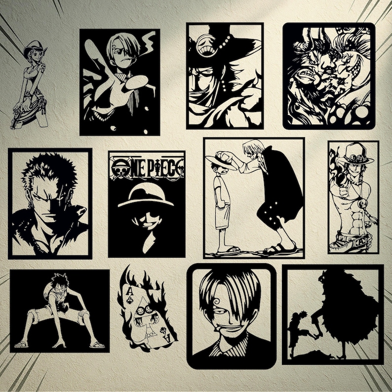 Anime Characters DXF Bundle - Black and White Line Art - Laser Cnc ...