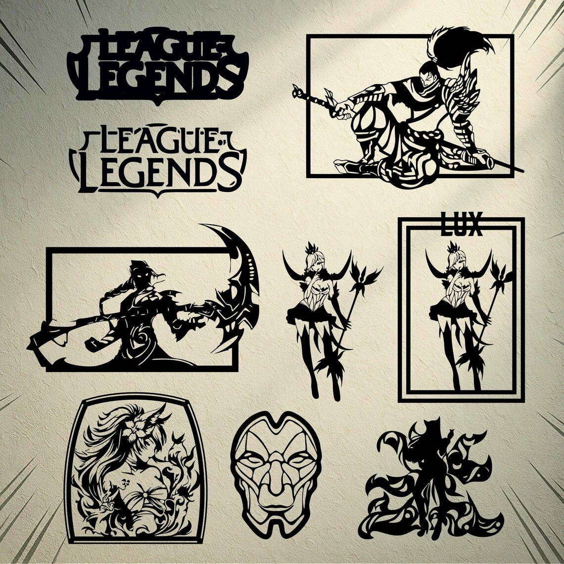 League of Legends Characters SVG Bundle - Black and White Line Art ...
