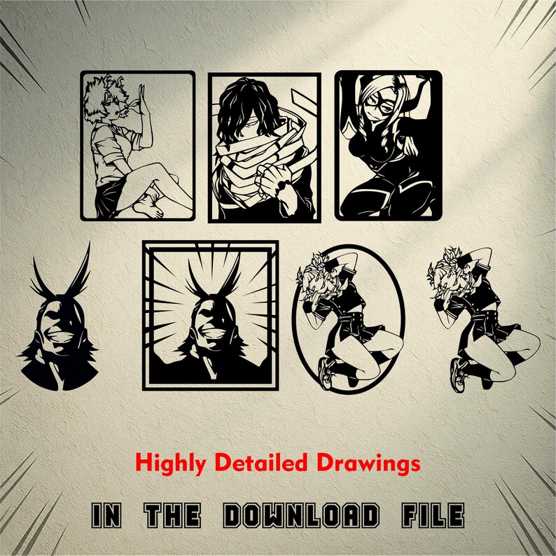 Anime Characters DXF Bundle - Black and White Line Art - Laser Cnc ...
