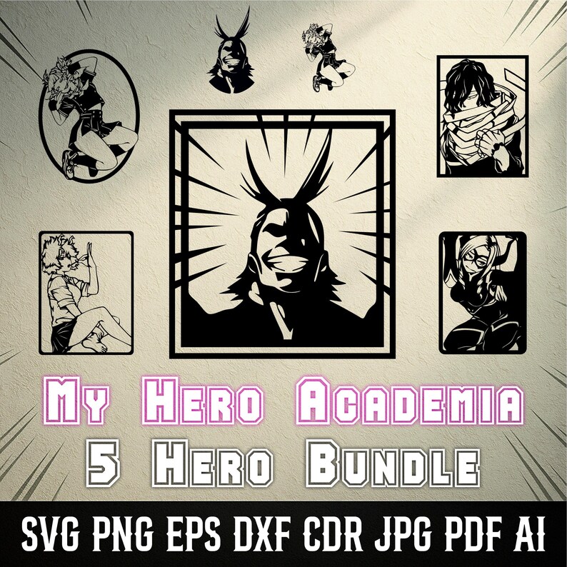 Anime Characters DXF Bundle - Black and White Line Art - Laser Cnc ...