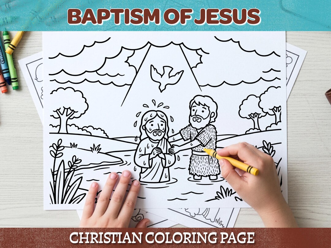 Baptism of Jesus Kids Coloring Page | John the Baptist & Holy Spirit ...