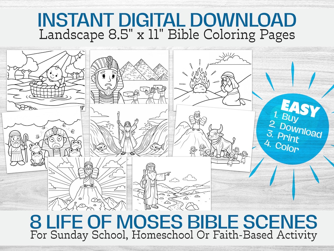 Moses Coloring Pages Bundle Pack | 8 Coloring Activity Sheets ...