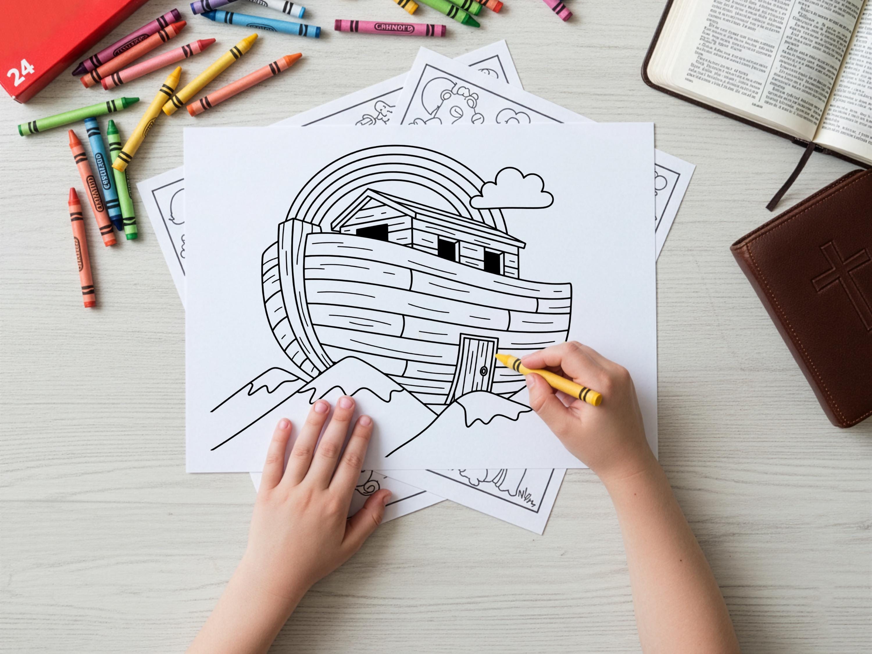 Noah's Ark Kids Coloring Book | Bible Lesson Activity Printable | 4 ...