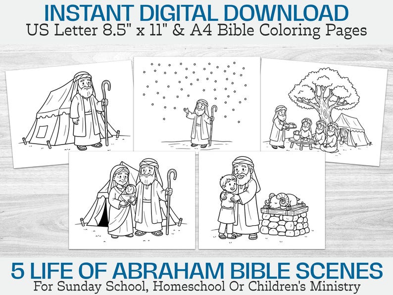 Abraham and Sarah Printable Coloring Book | 5 Page Genesis Bible Story ...