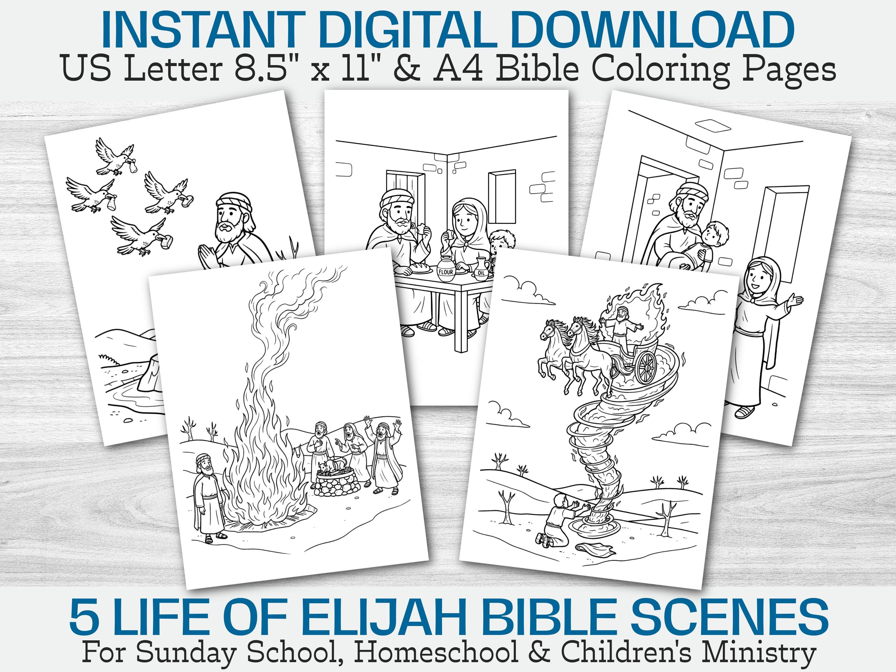 Prophet Elijah Printable Coloring Book | 5 Page Old Testament Kings ...