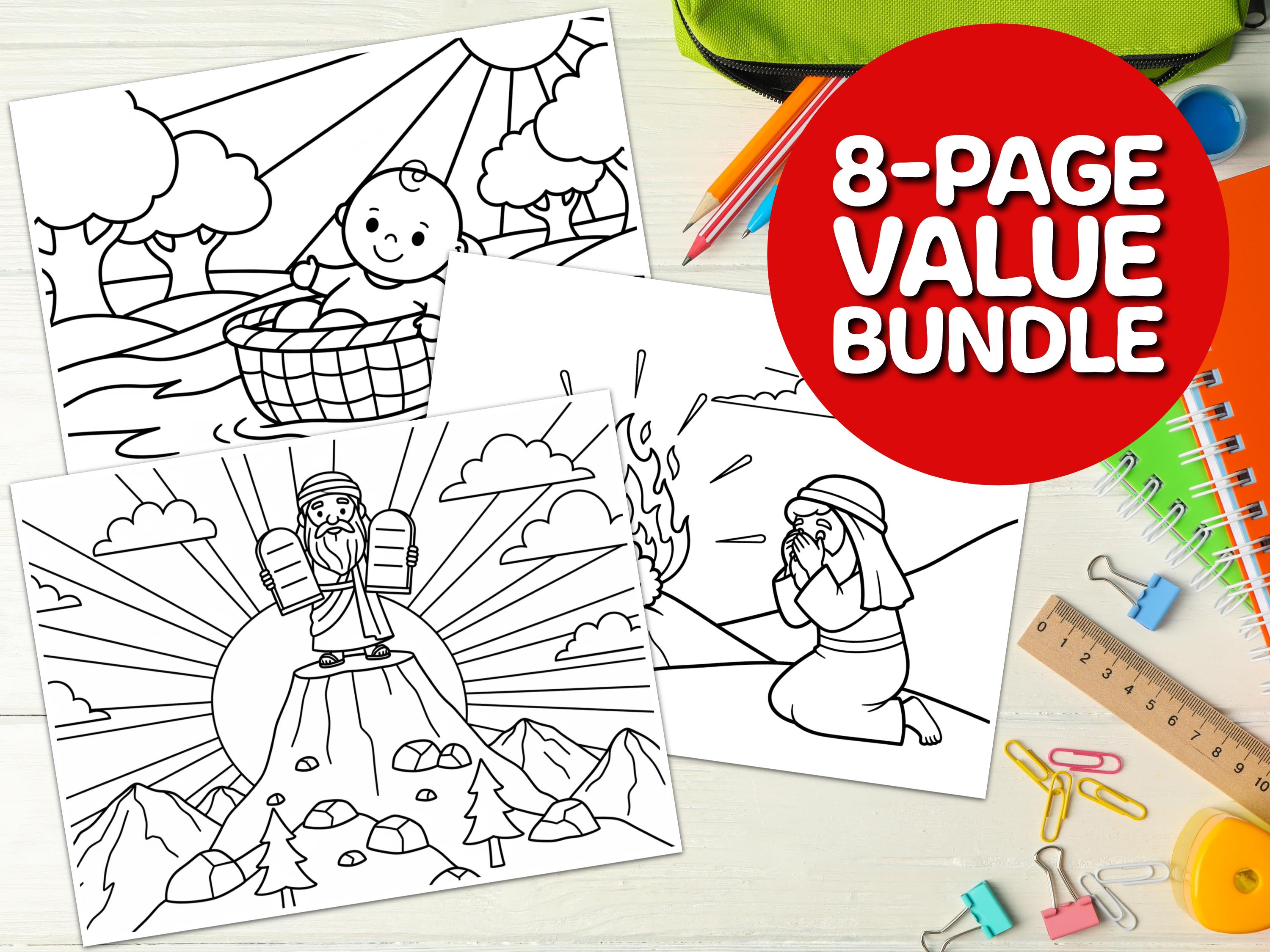 Moses Coloring Pages Bundle Pack | 8 Coloring Activity Sheets ...