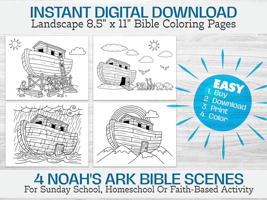 Noah's Ark Kids Coloring Book | Bible Lesson Activity Printable | 4 ...