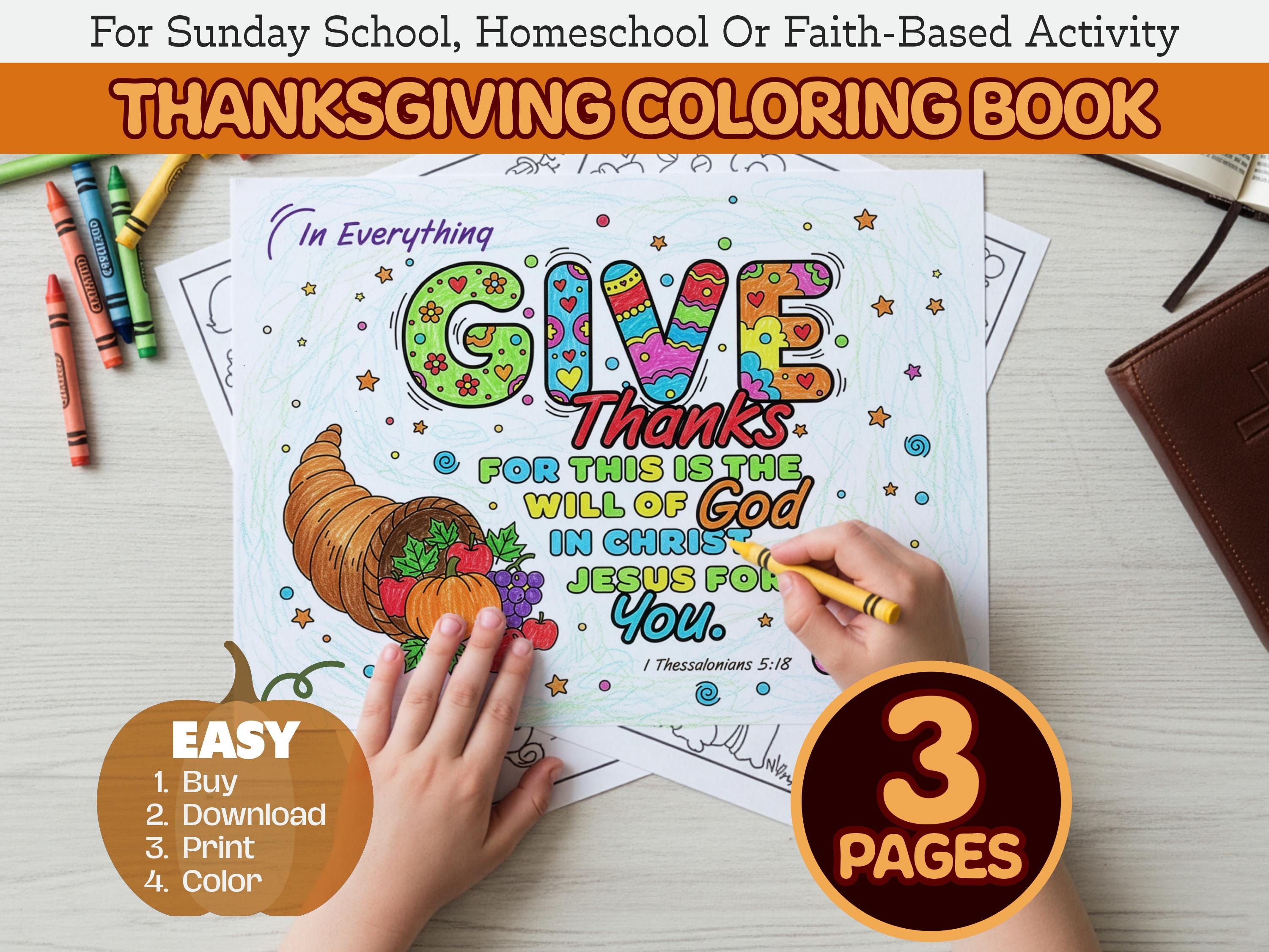 Kids Thanksgiving Bible Coloring Book | "give Thanks" Scripture Verses ...