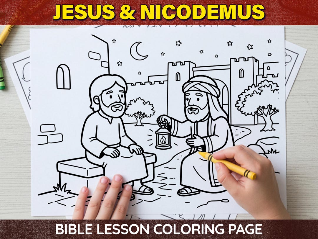 Nicodemus Meets Jesus Coloring Page | You Must Be Born Again Bible ...