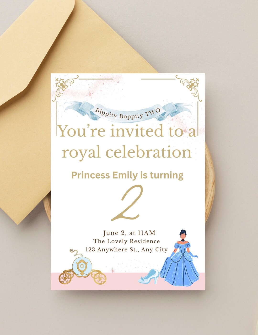 Editable Birthday Invitation Cinderella 2nd Birthday Bippity Boppity ...