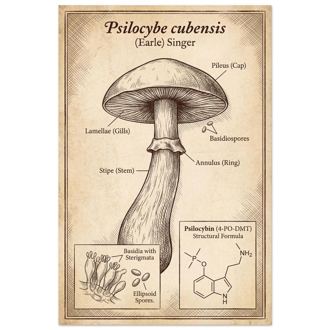 Magic Mushroom Scientific Poster - Vintage Psilocybin Mushroom ...