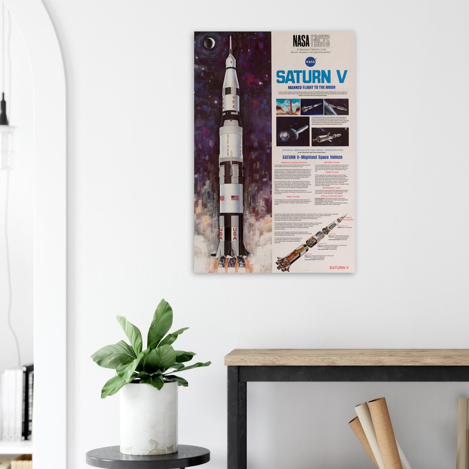Vintage NASA Art | Saturn V NASA Fact Sheet Poster | Vintage Science ...