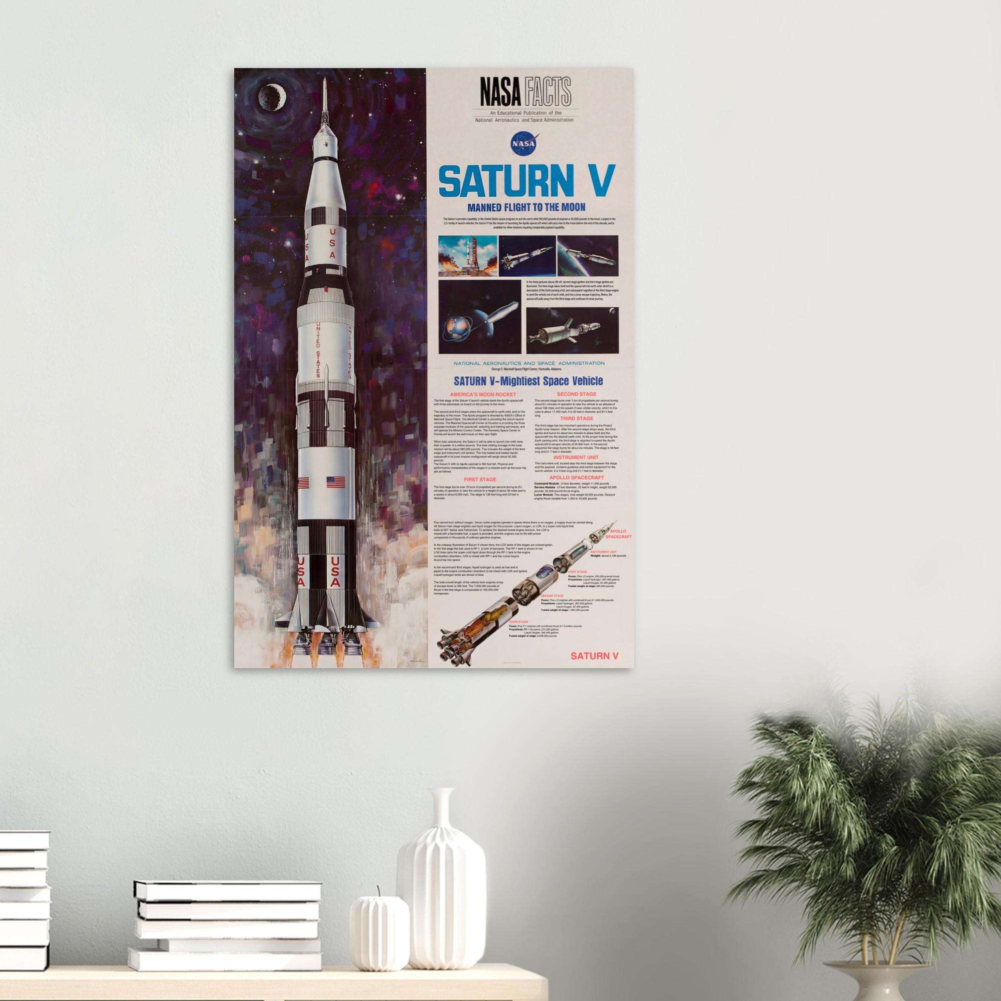 Vintage NASA Art | Saturn V NASA Fact Sheet Poster | Vintage Science ...