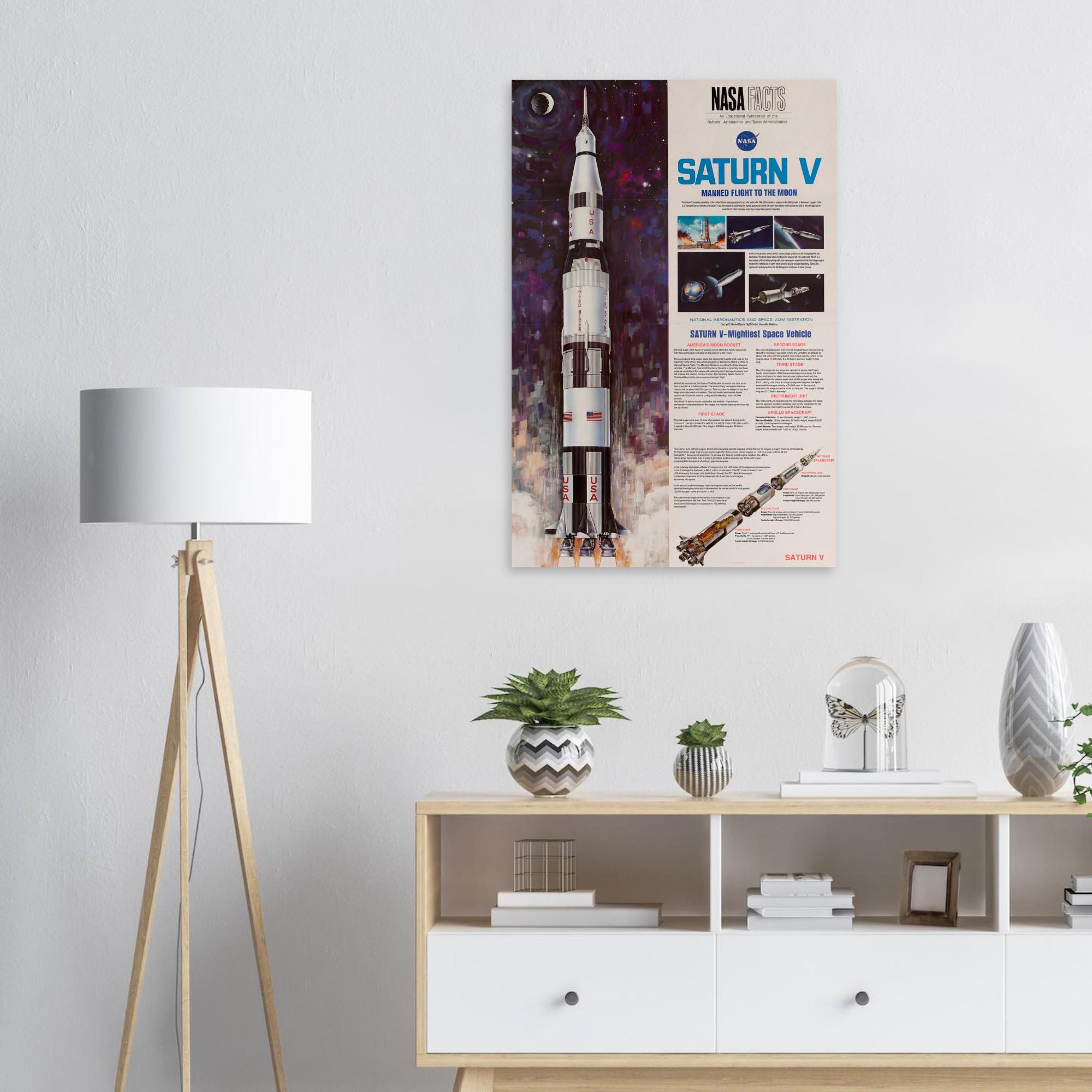 Vintage NASA Art | Saturn V NASA Fact Sheet Poster | Vintage Science ...