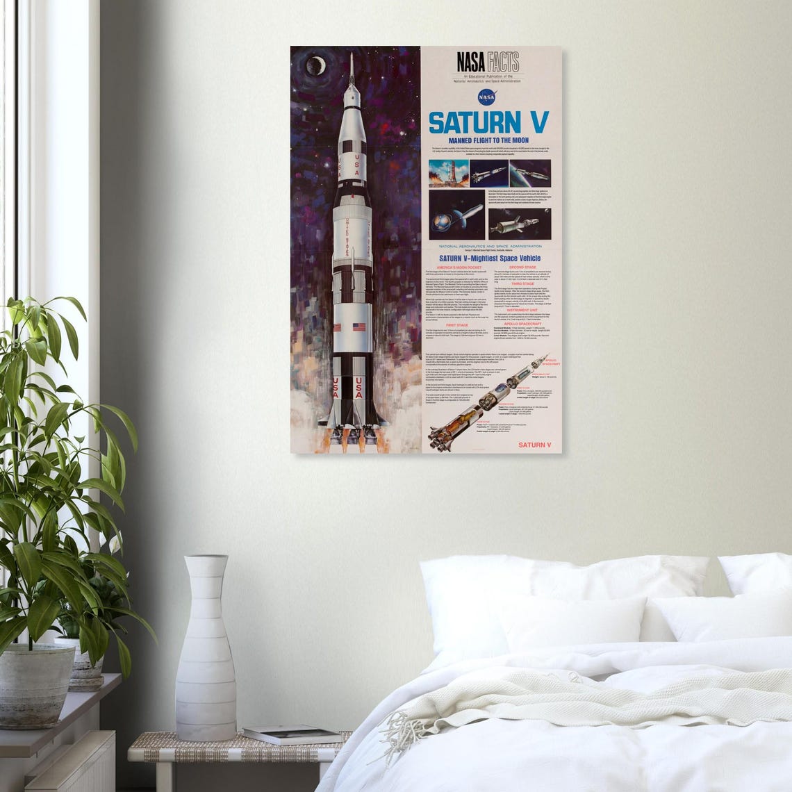 Vintage NASA Art | Saturn V NASA Fact Sheet Poster | Vintage Science ...