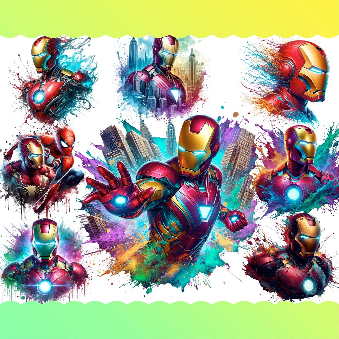 8 PNG Iron Man Splash and Watercolor Digital Design PNG File for ...