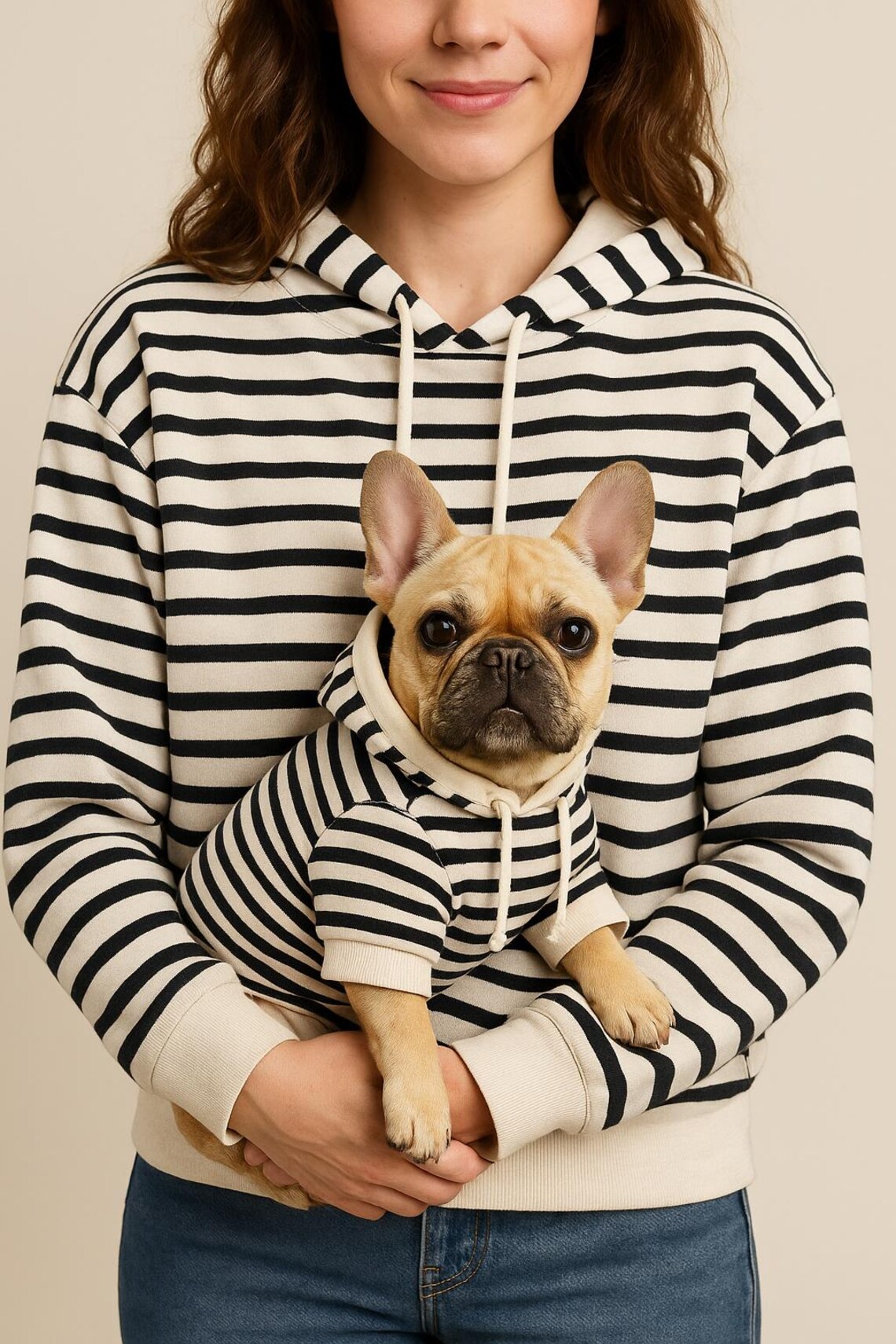 Matching Dog AND Owner Black and White Striped Cotton Hoodie Set Small ...