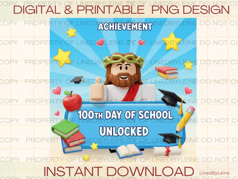 Jesus 100th Day of School PNG, Roblox Inspired Christian Design ...