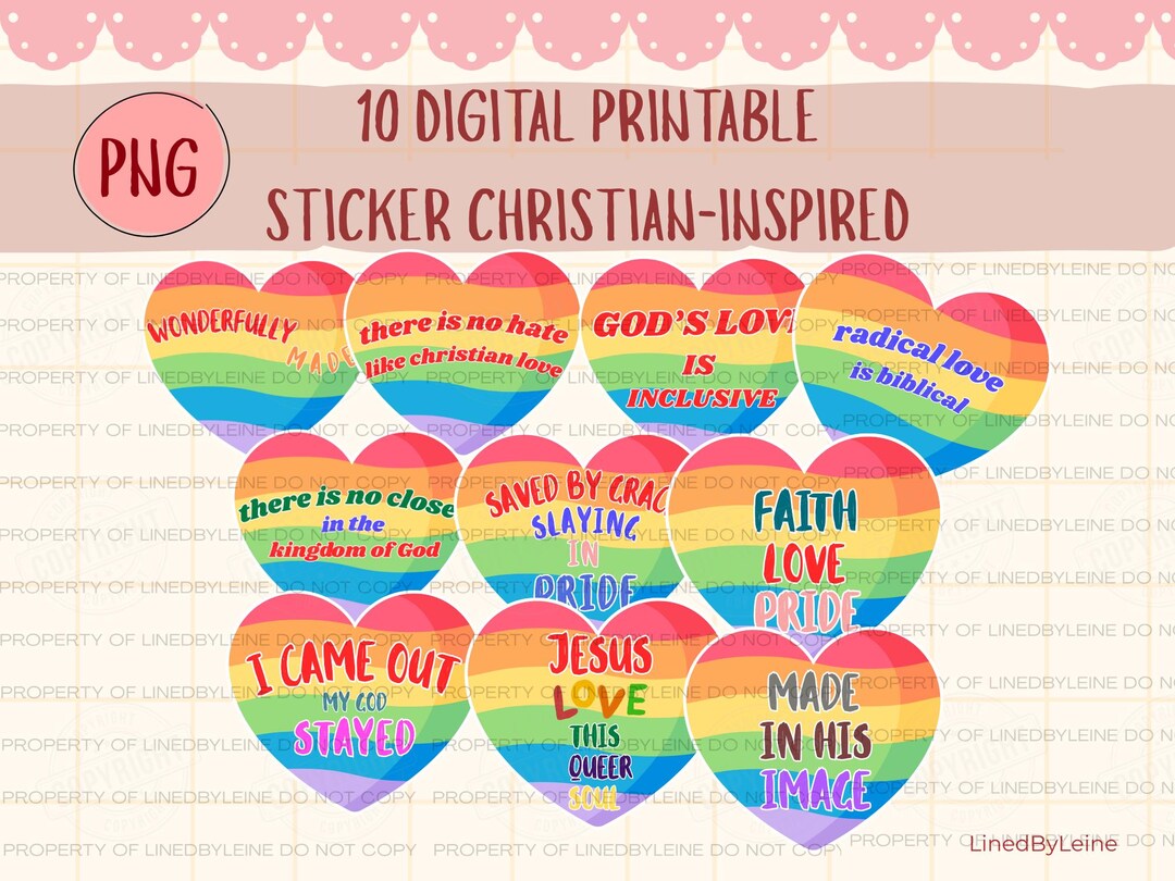 Pride Heart Christian Digital Stickers | LGBTQ+ Faith (PNG Instant ...