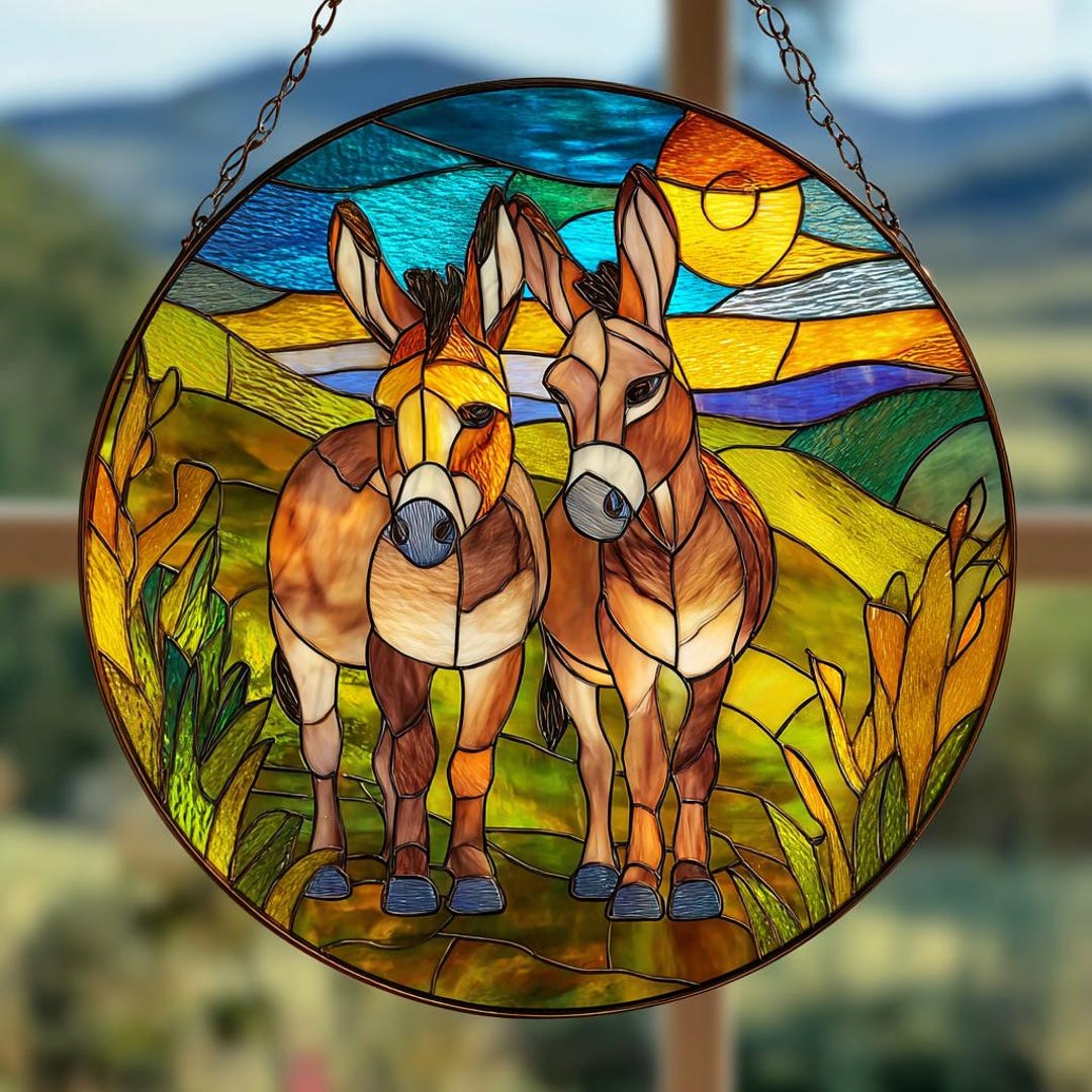 Donkeys Glass Suncatcher: Sunset Farmhouse Decor Farm Animal Sun ...