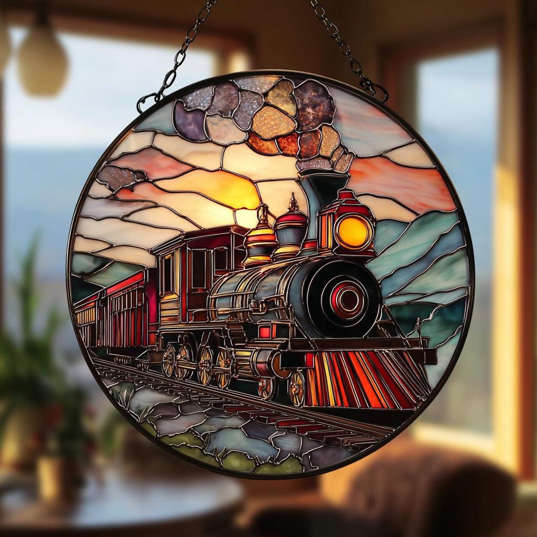 Faux Stained Glass Train Suncatcher, Train Window Hanging for Garden ...