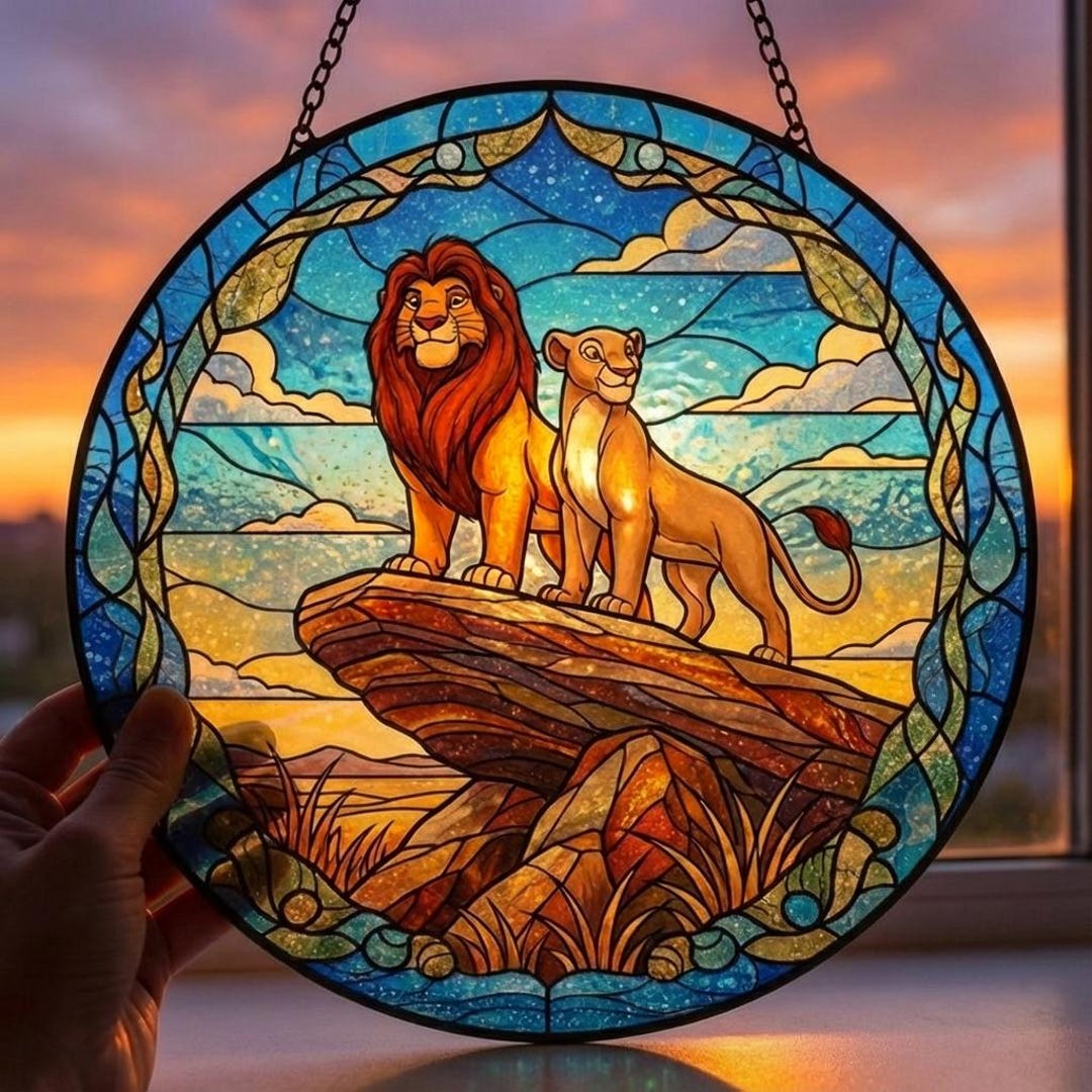 The Lion King Stained Glass Suncatcher, Simba Mufasa Glass Suncatcher ...
