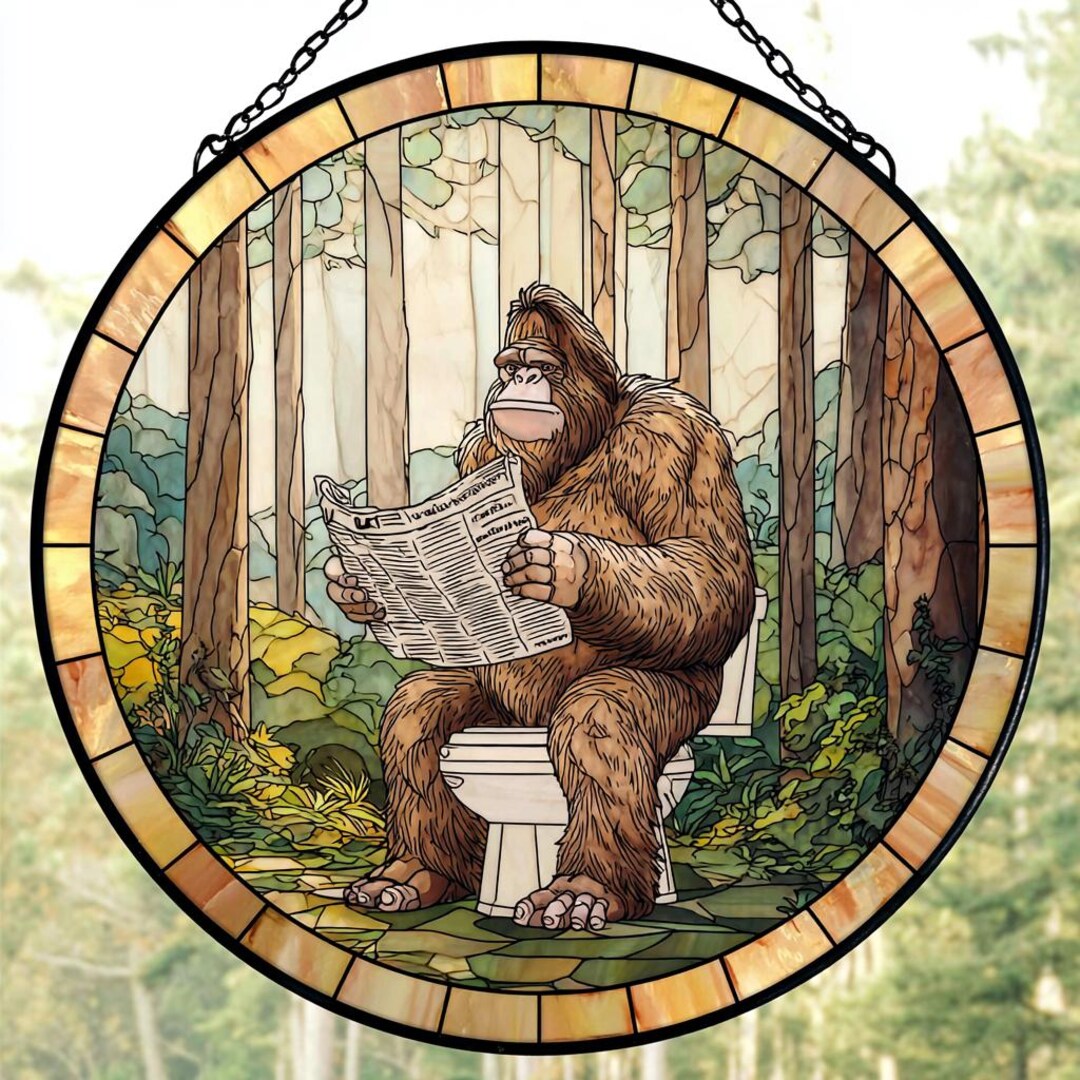 Bigfoot Toilet Stained Glass Suncatcher, Funny Bathroom Window Decor ...