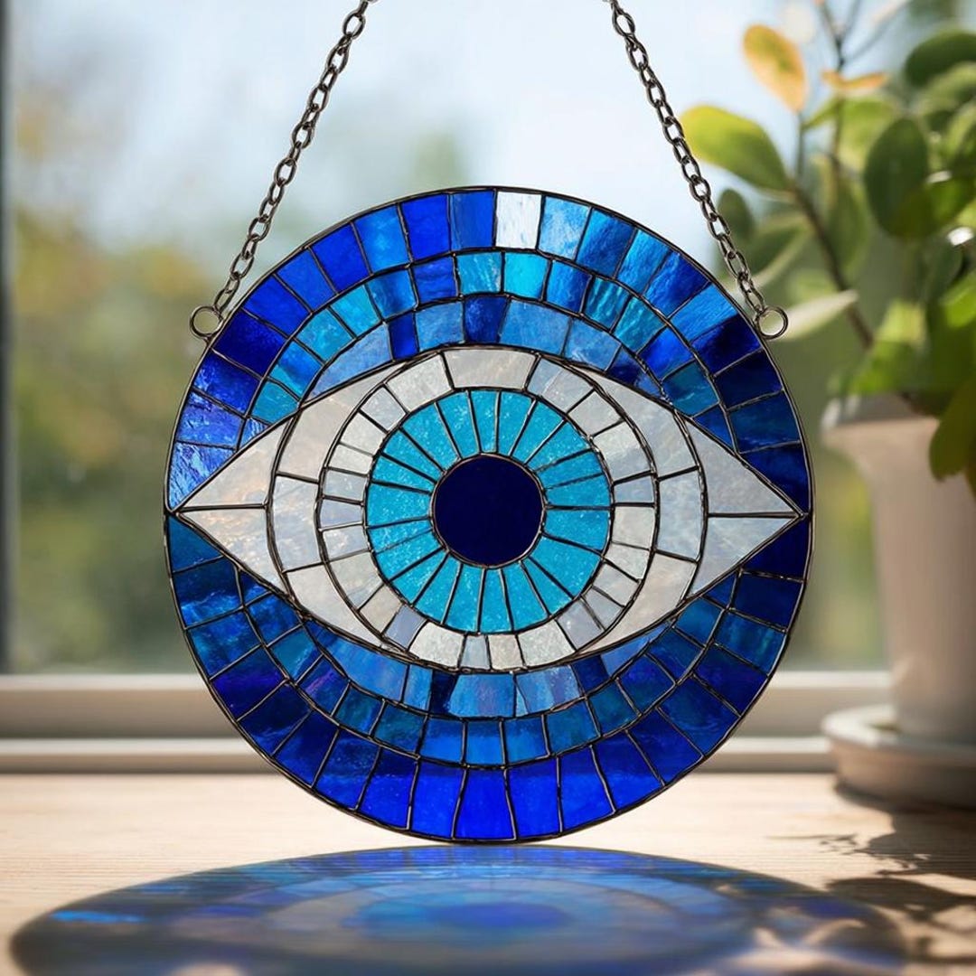 Evil Eye Protection Stained Glass Suncatcher, Spiritual Home Decor ...