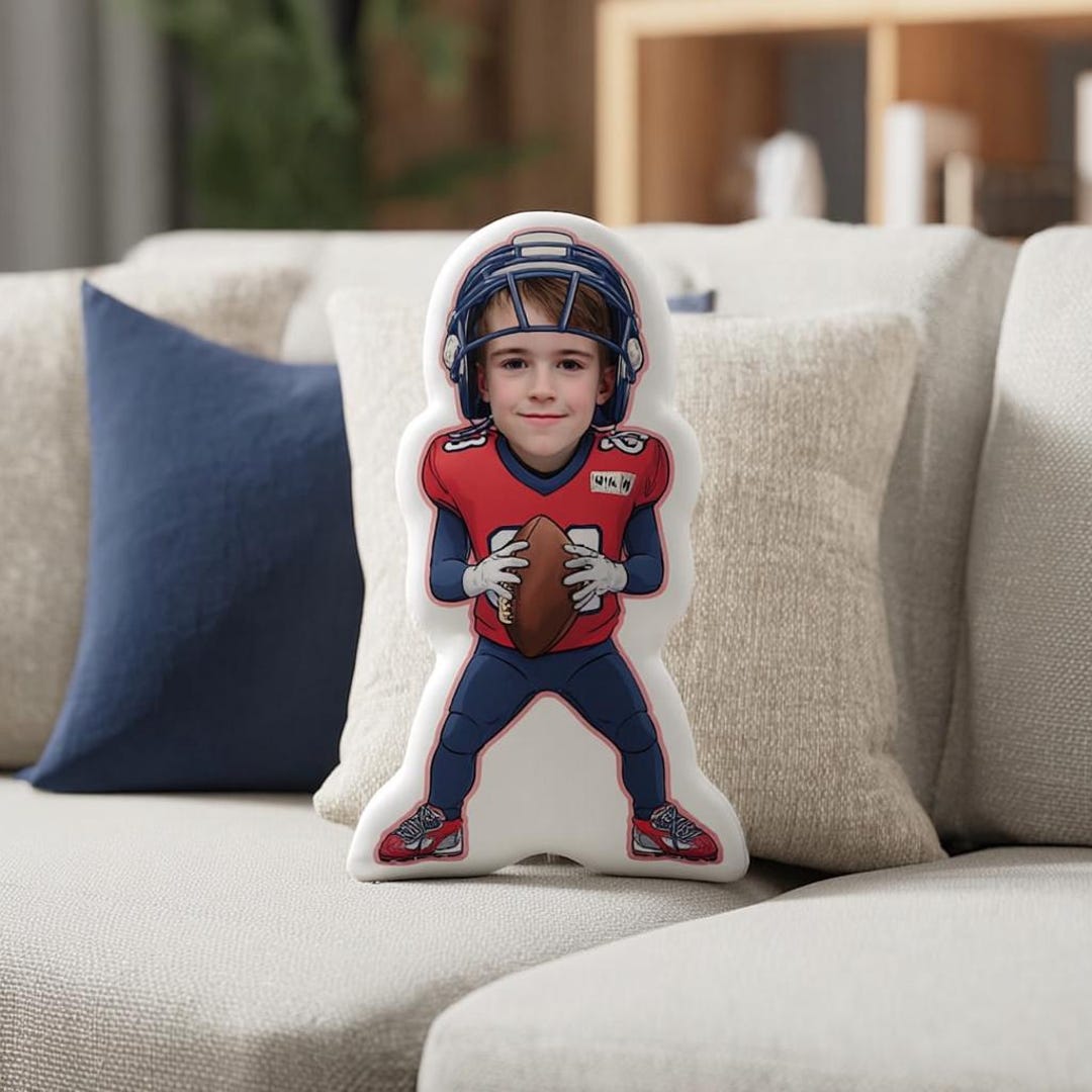 Custom Photo Football Kid Plush Pillow – Personalized Sports Player ...