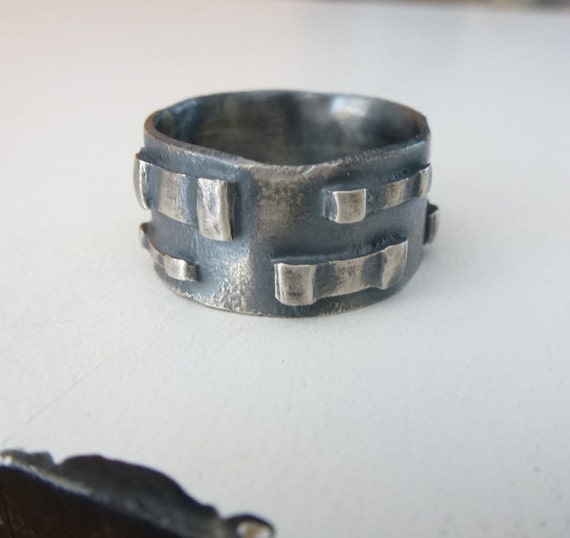 Rustic Men's Ring Artisan Ring Oxidized Wedding Band - Etsy