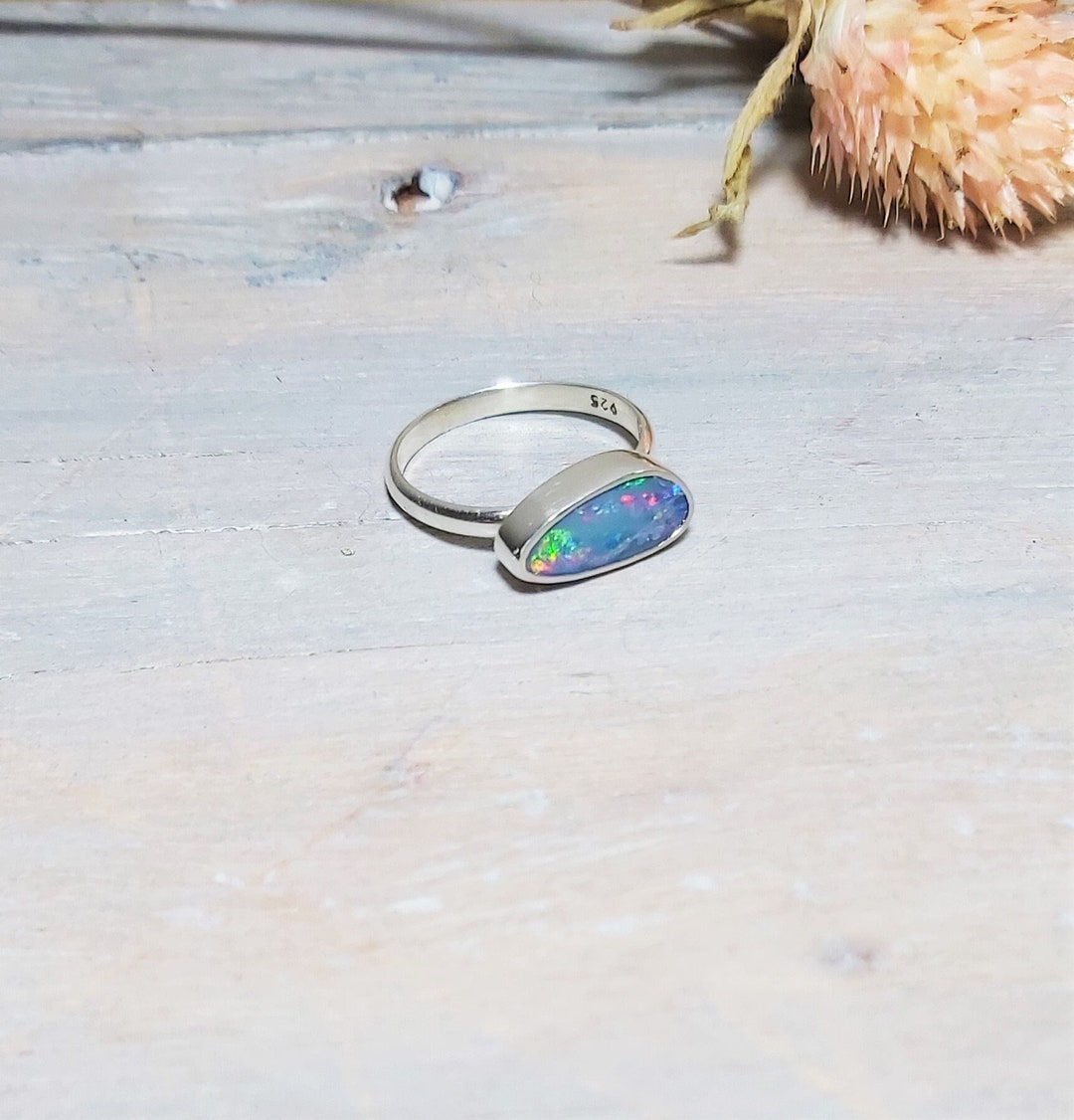 Opal Ring, Silver Opal Jewelry, Dark Lavender Opal Ring, Sterling ...