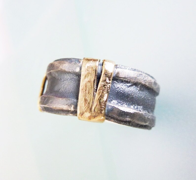 Sterling Silver and 9K Gold Ring Oxidized ring Ring for Men | Etsy