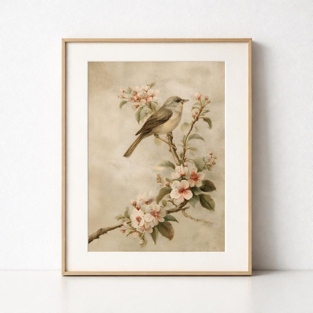 Vintage Bird Botanical Wall Art, Antique Floral Bird Illustration ...
