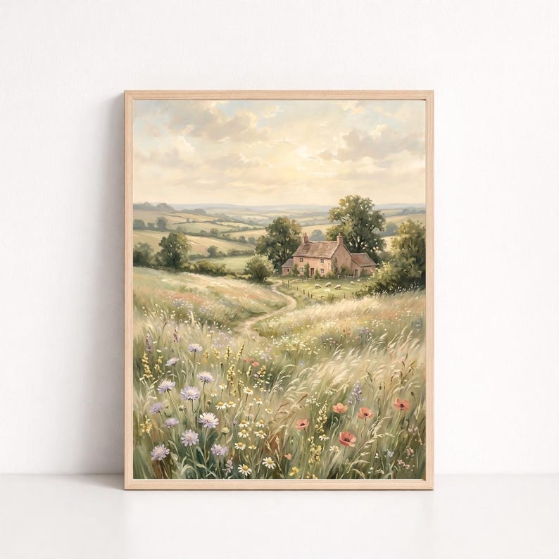 Wildflower Meadow Cottage Wall Art Printable, English Countryside ...