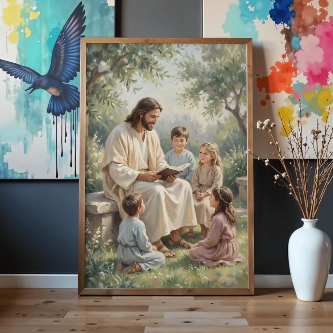 Jesus Teaching Children Printable Art, Christ With Kids Christian Wall ...