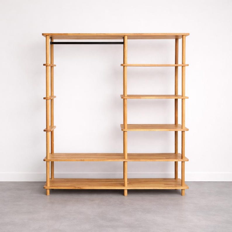 Handmade Beech Wood Open Wardrobe: Minimalist Garment Rack With Shelves ...