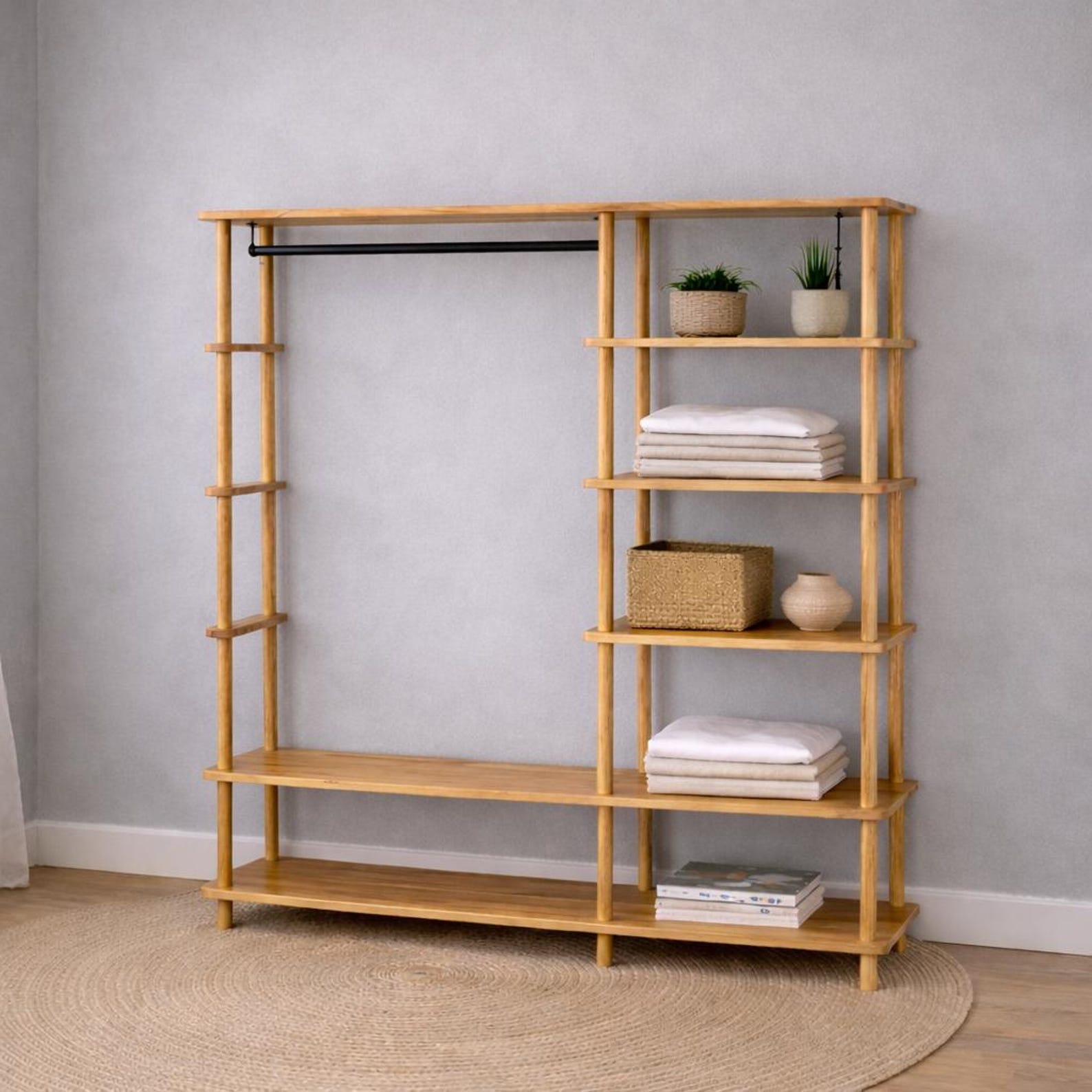 Handmade Beech Wood Open Wardrobe: Minimalist Garment Rack With Shelves ...