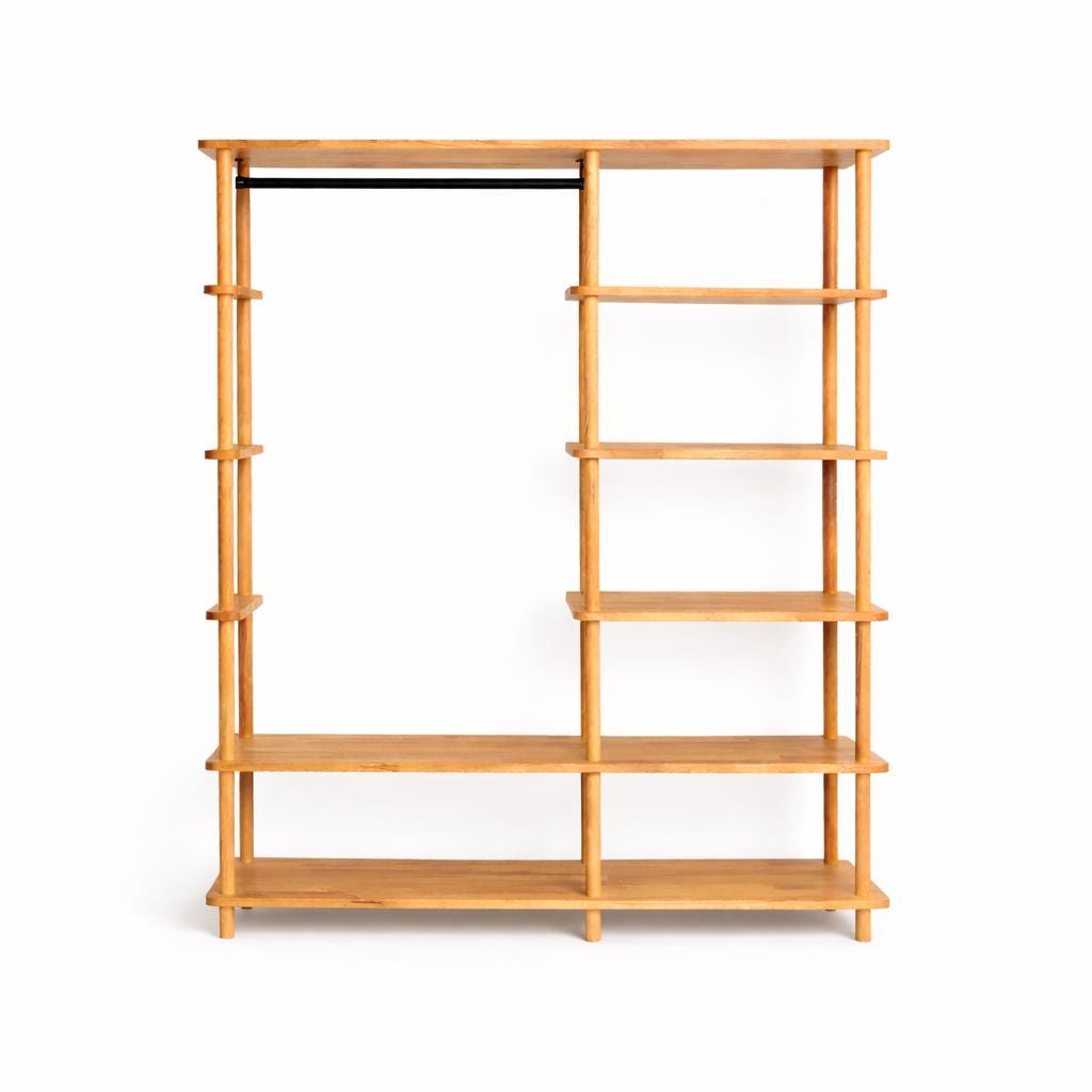 Handmade Beech Wood Open Wardrobe: Minimalist Garment Rack With Shelves ...