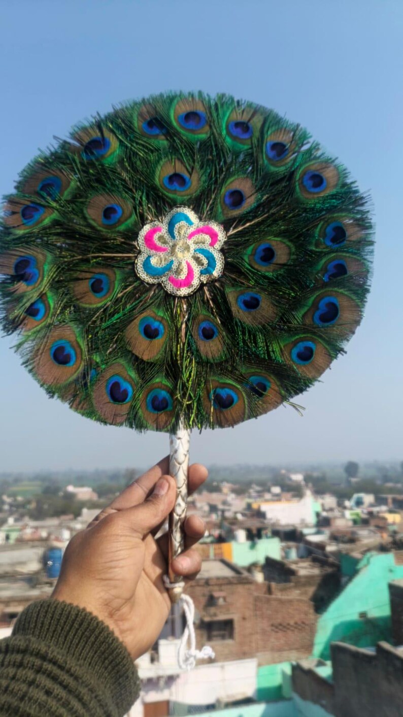 Vrindavan Mor Pankh | Peacock Feather Hand Fan for Krishna | Laddu ...