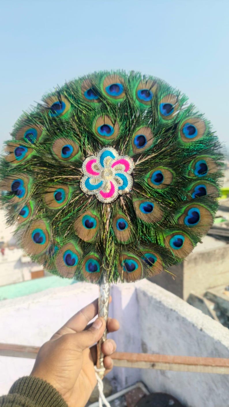 Vrindavan Mor Pankh | Peacock Feather Hand Fan for Krishna | Laddu ...