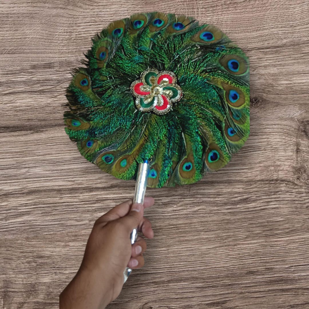 Vrindavan Mor Pankh | Peacock Feather Hand Fan for Krishna | Laddu ...
