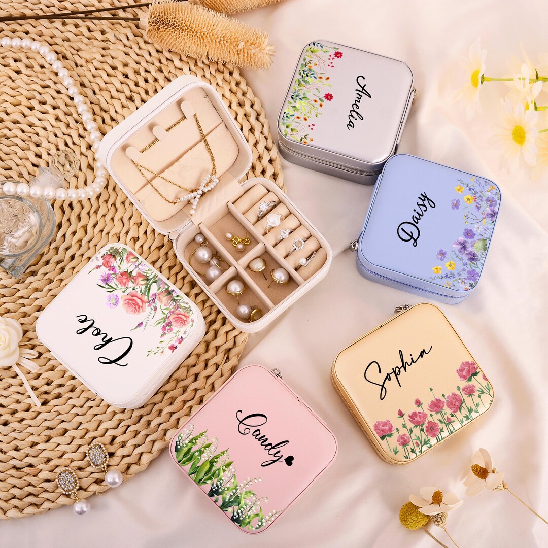 Personalized Leather Jewelry Box With Name,bridesmaid Gift,floral ...