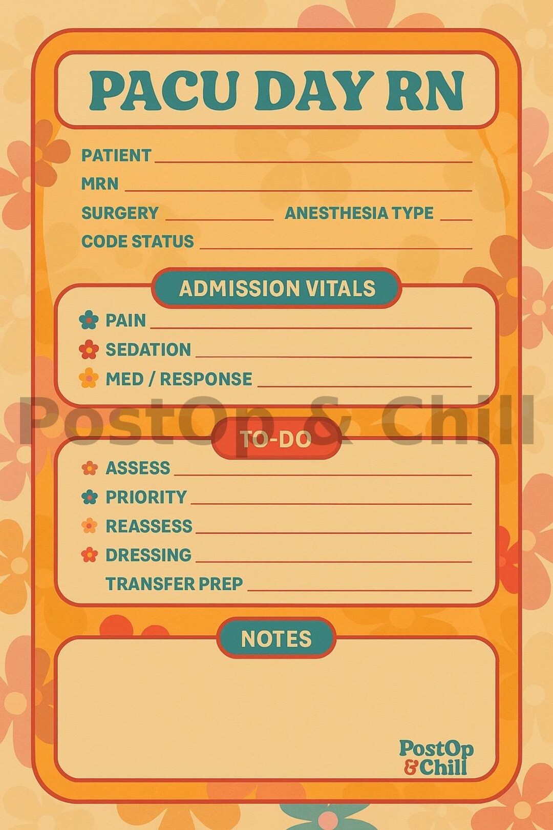 PACU Nurse Report Sheet: Recovery Room Shift Organizer (PDF ...