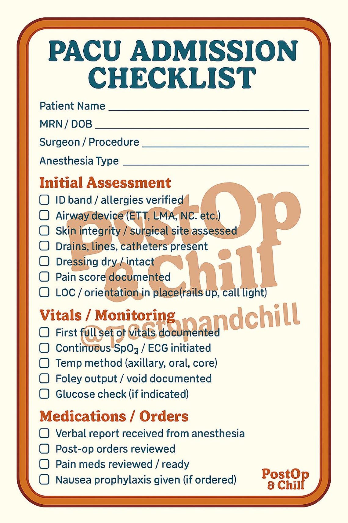 PACU Nurse Printable Bundle: Brain Sheet, SBAR, Pain Assessment and ...